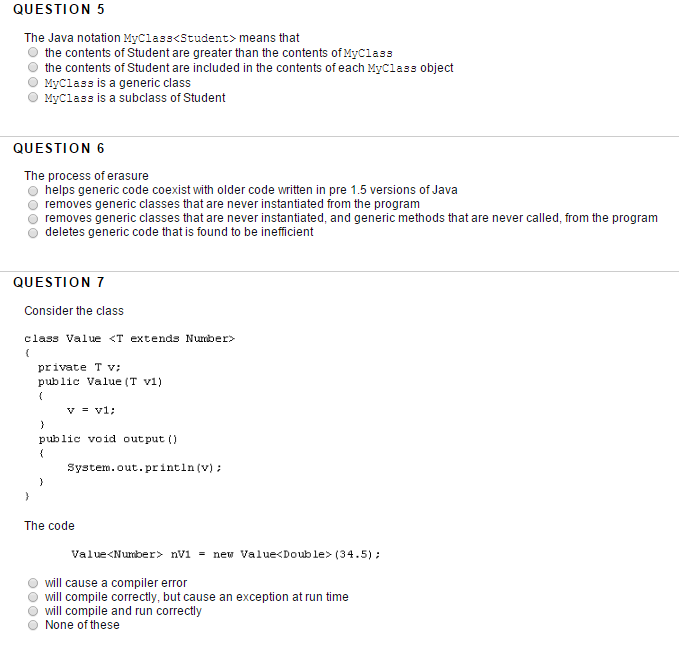 Solved QUESTION 1 A generic class may create instances of | Chegg.com