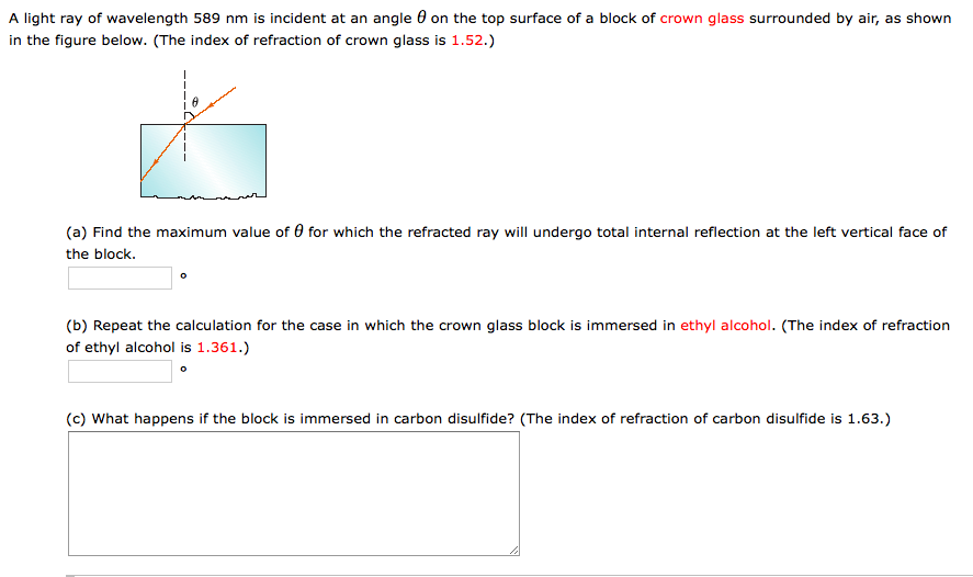 Solved A light ray of wavelength 589 nm is incident at an | Chegg.com