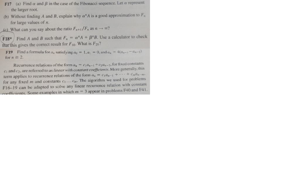 Solved F17 (a) Find ? and ? in the case of the Fibonacci | Chegg.com