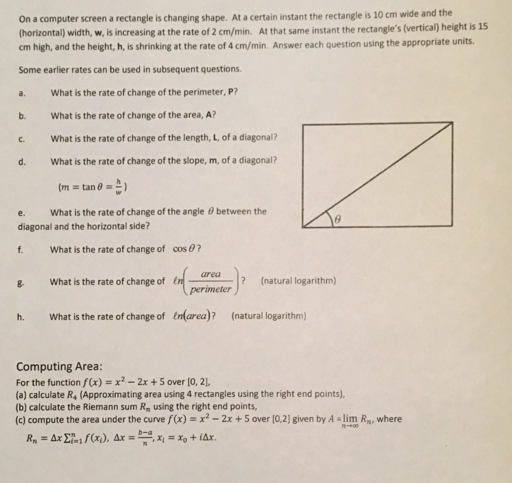 Solved On a computer screen a rectangle is changing shape. | Chegg.com