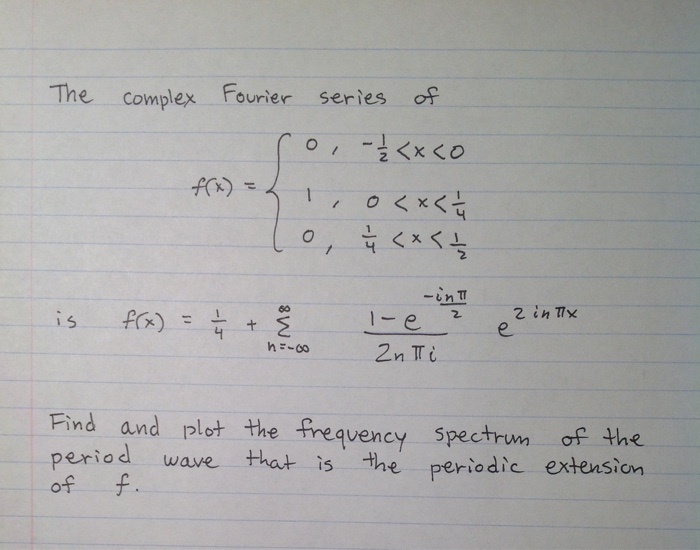 The complex Fourier series of f(x) = {0, - 1/2