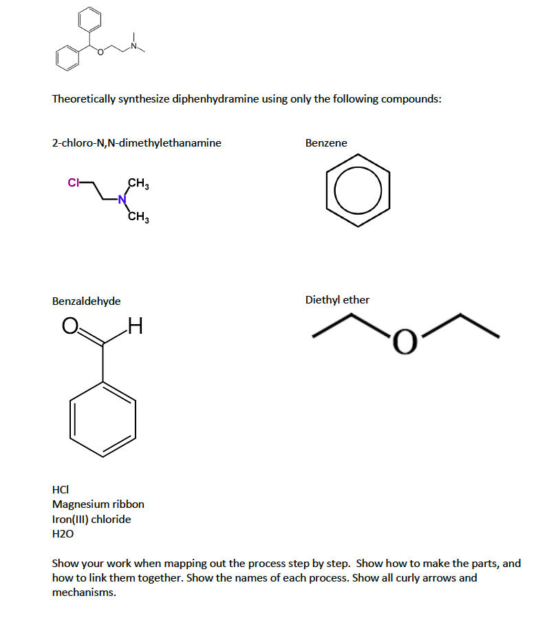 Solved Theoretically synthesize diphenhydramine using only | Chegg.com
