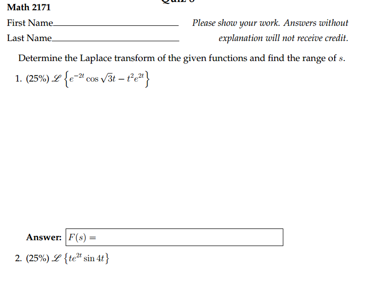 Solved Determine the Laplace transform of the given | Chegg.com