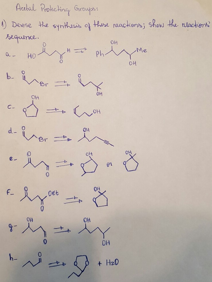 Solved Acetal Protecting Groups: Devise the synthesis of | Chegg.com