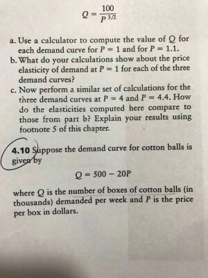 Q = 100/P^3/2 a. Use a calculator to compute the | Chegg.com