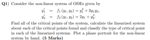 Solved Q1) Consider the non-linear system of ODEs given by | Chegg.com