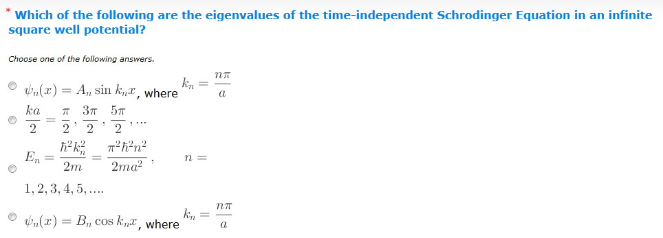 Solved the eigenvalues of the time independent Schrodinger | Chegg.com