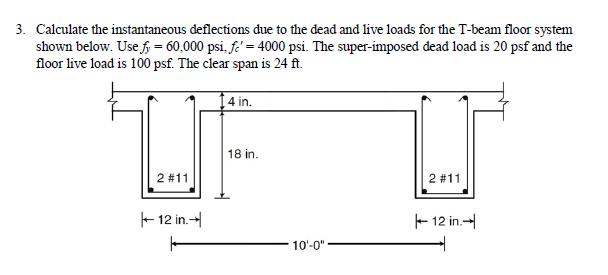 Solved 3. Calculate the instantaneous deflections due to the | Chegg.com