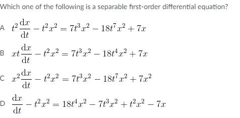 Solved Which of the falling is a separable first-order | Chegg.com