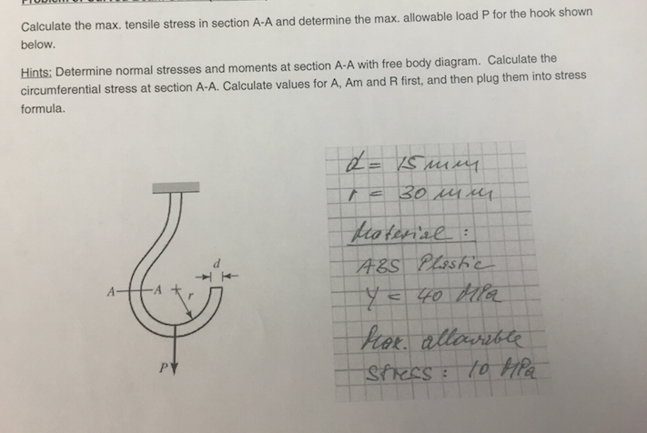Calculate the max. tensile stress in section A-A and | Chegg.com