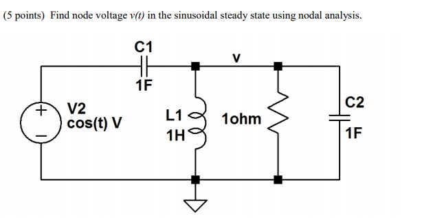 Solved (5 points) Find node voltage v() in the sinusoidal | Chegg.com