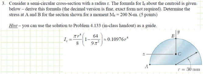 Solved 3. Consider a semi-circular cross-section with a | Chegg.com