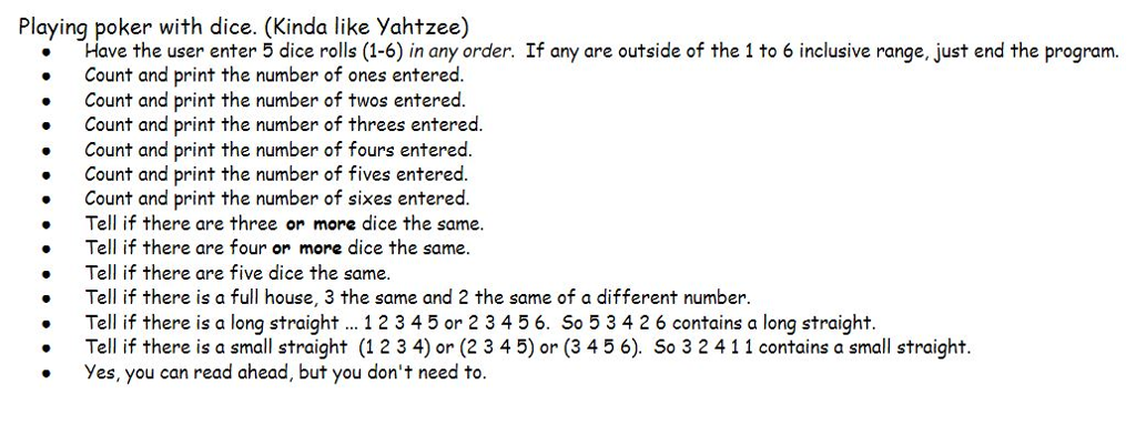 Solved Playing poker with dice. (Kinda like Yahtzee) . Have | Chegg.com