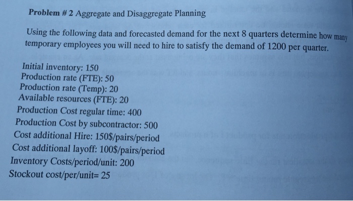 Solved Aggregate and Disaggregate Planning Using the | Chegg.com