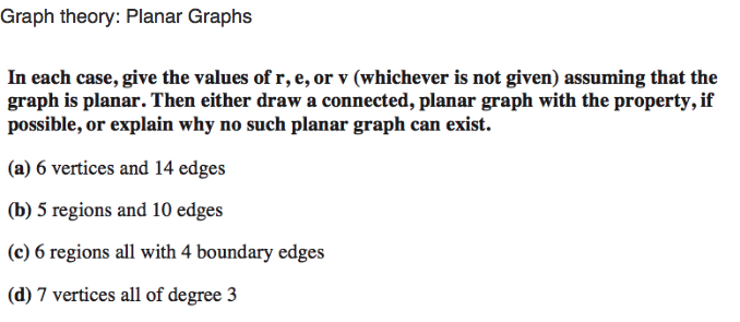 Solved Graph theory: Planar Graphs In each case, give the | Chegg.com