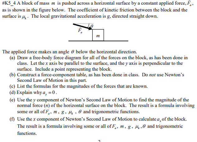 Solved #K54 A block of mass m is pushed across a horizontal | Chegg.com