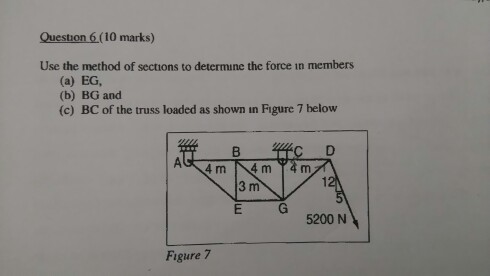 Solved Quesuon 6 (10 marks) Use the method of sections to | Chegg.com