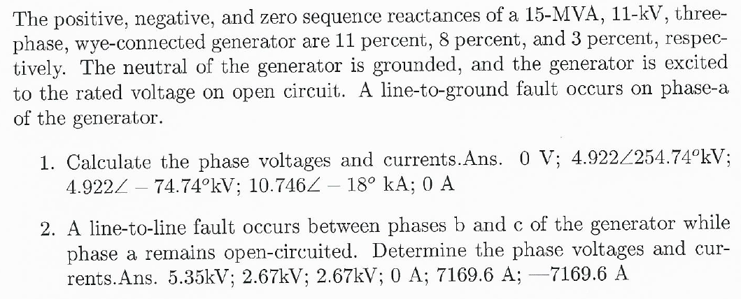 Solved The positive, negative, and zero sequence reactances | Chegg.com
