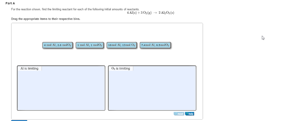 Solved For the reaction shown, find the limiting reactant | Chegg.com