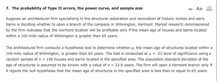 The probability of type II errors, the power curve, | Chegg.com