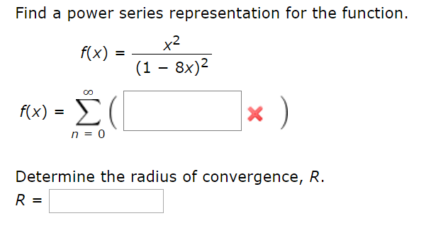 Solved Find a power series representation for the function. | Chegg.com