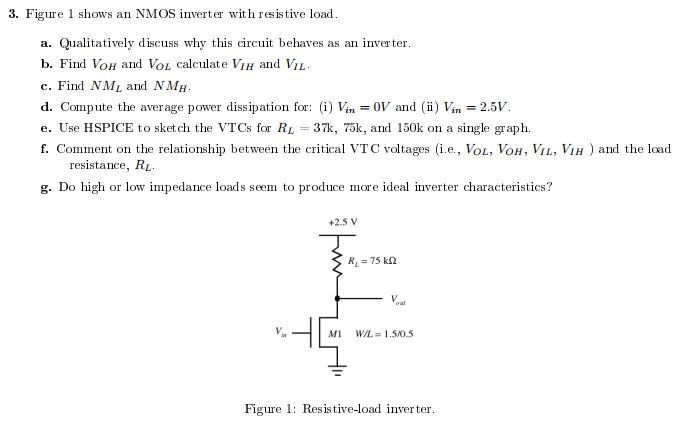 Solved Figure 1 shows an NMOS inverter with resistive load. | Chegg.com