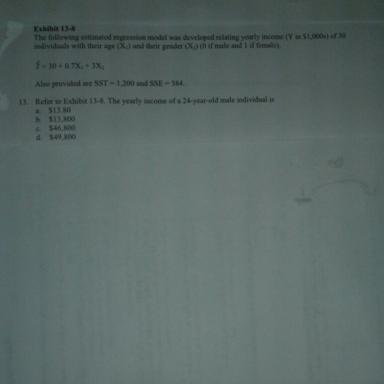 Solved Exhibit 13-8 The following estimated regression model | Chegg.com Solved Exhibit 13-8 The following estimated regression model | Chegg.com