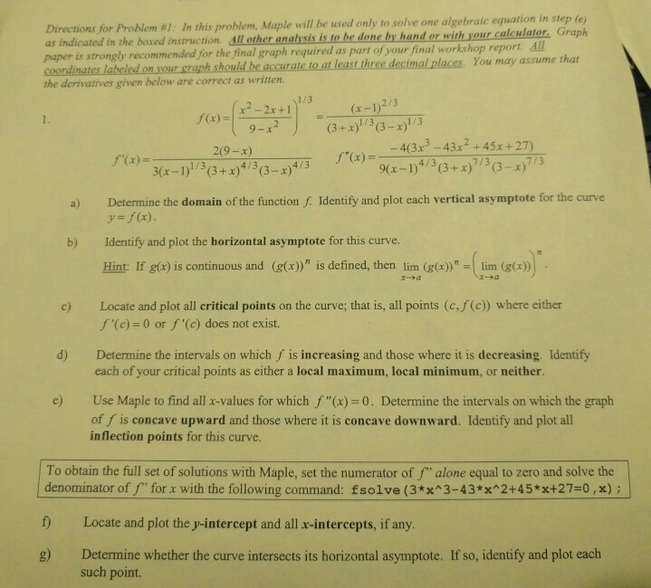 Solved Directions for Problem #1: In this problem, Maple | Chegg.com