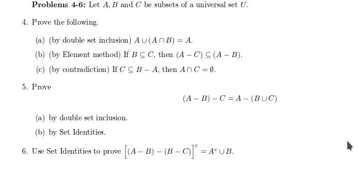 Solved Problems 4-6: Let A, B and C be subsets of a | Chegg.com