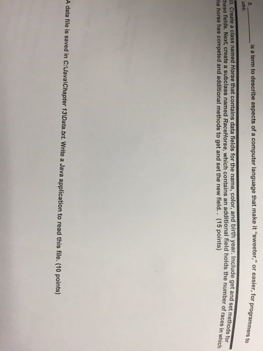 Create class named Horse that contains data fields | Chegg.com