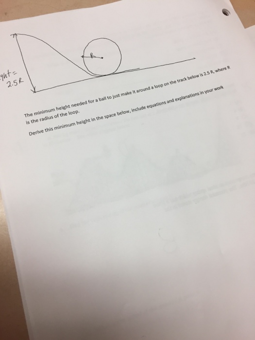 Solved The minimum height needed for a ball to just make | Chegg.com