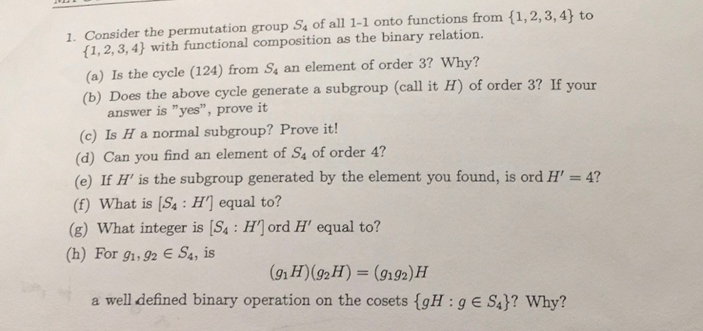 Solved consider the permutation group S4 of all 1-1 onto | Chegg.com