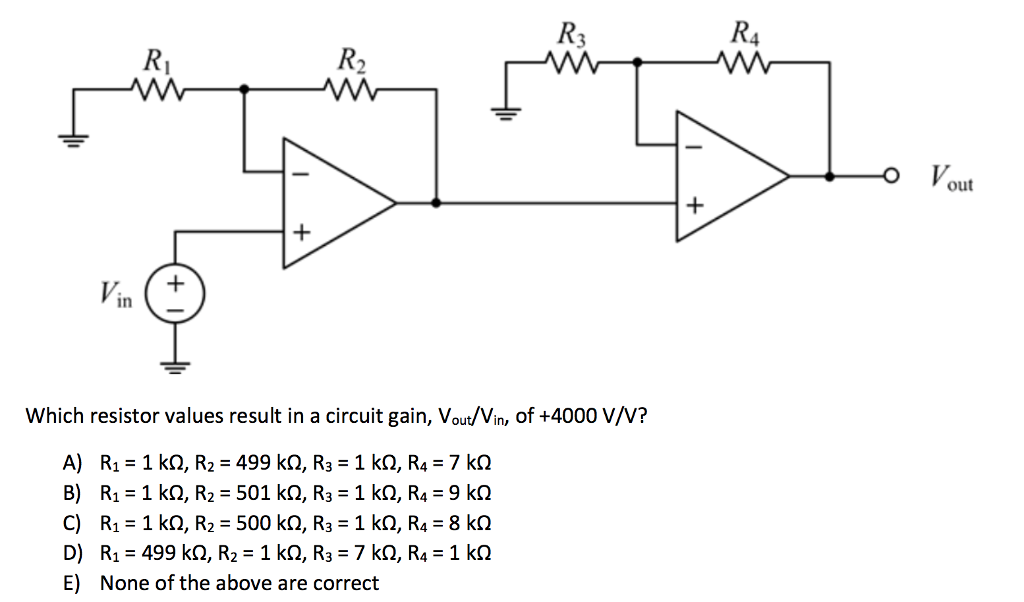 Solved Which resistor values result in a circuit gain, | Chegg.com