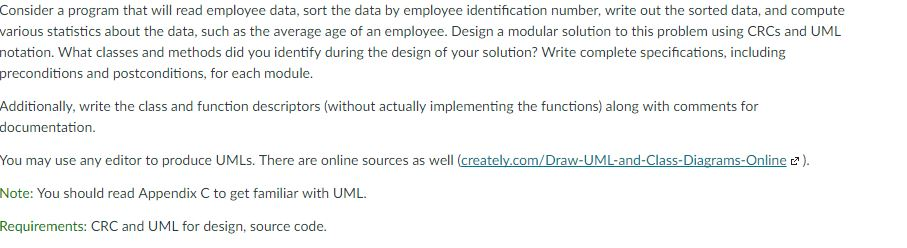 Solved Consider a program that will read employee data, sort | Chegg.com