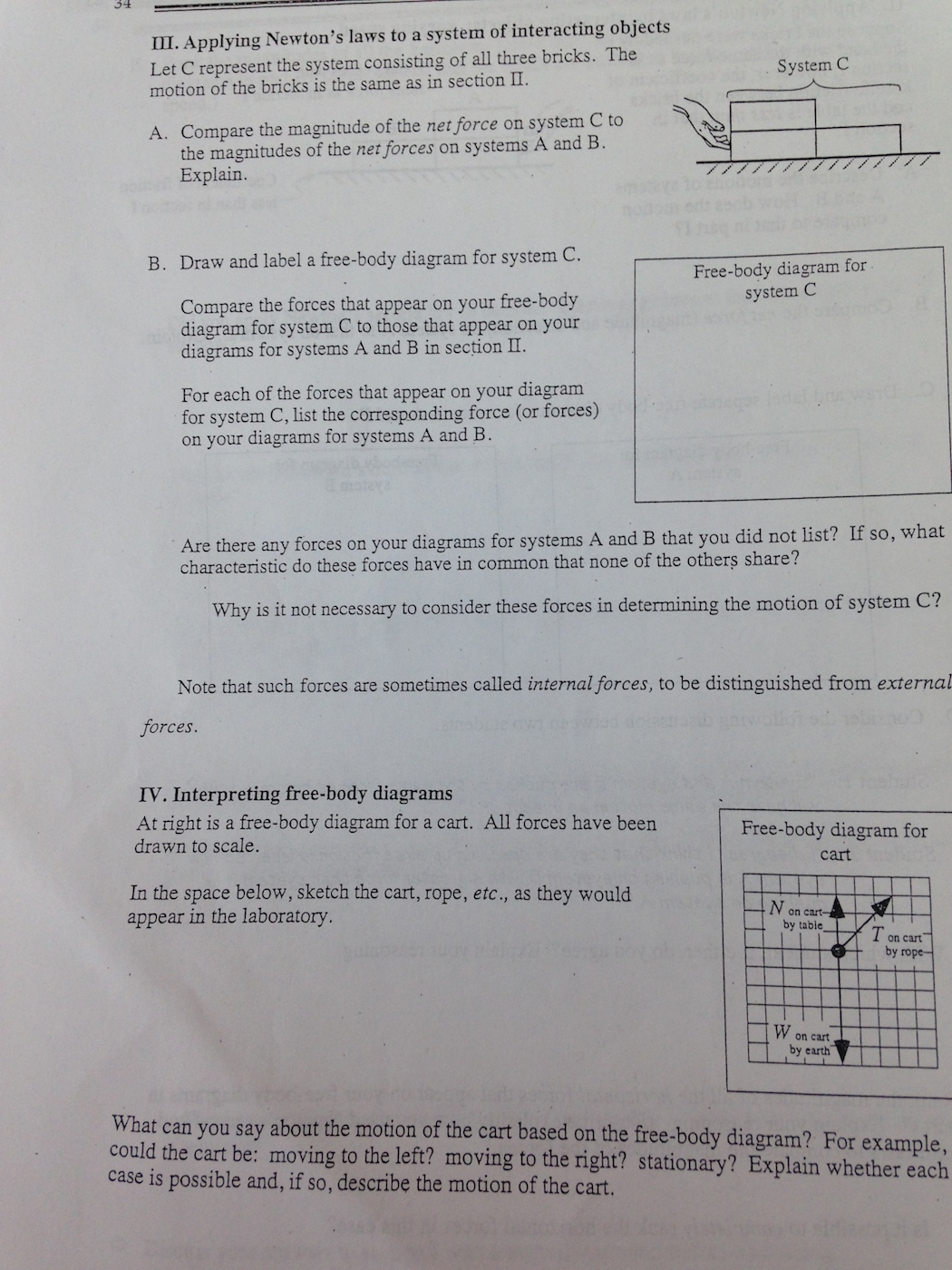 Solved II. Applying Newton's laws to interacting objects: | Chegg.com