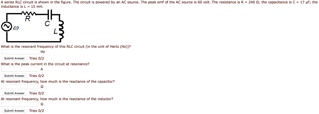 Solved A series RLC circuit is shown in the figure. The | Chegg.com