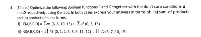 Solved Optimize the following Boolean functions F and G | Chegg.com