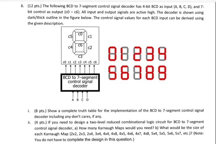 Solved The Following Bcd To 7 Segment Control Signal Decoder 