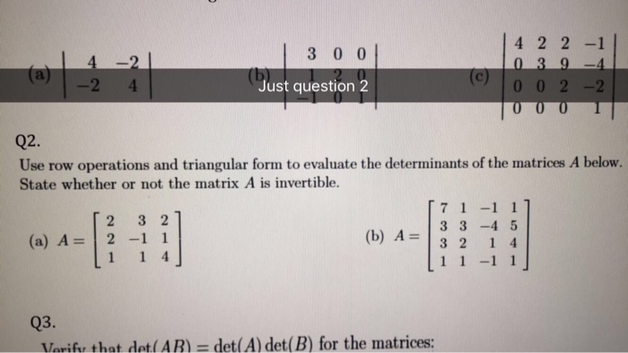 Solved Use row operations and triangular form to evaluate | Chegg.com