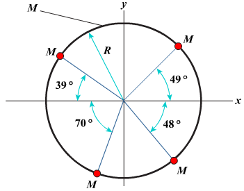 Solved Four beads, each of mass M = 1 kg, are attached at | Chegg.com