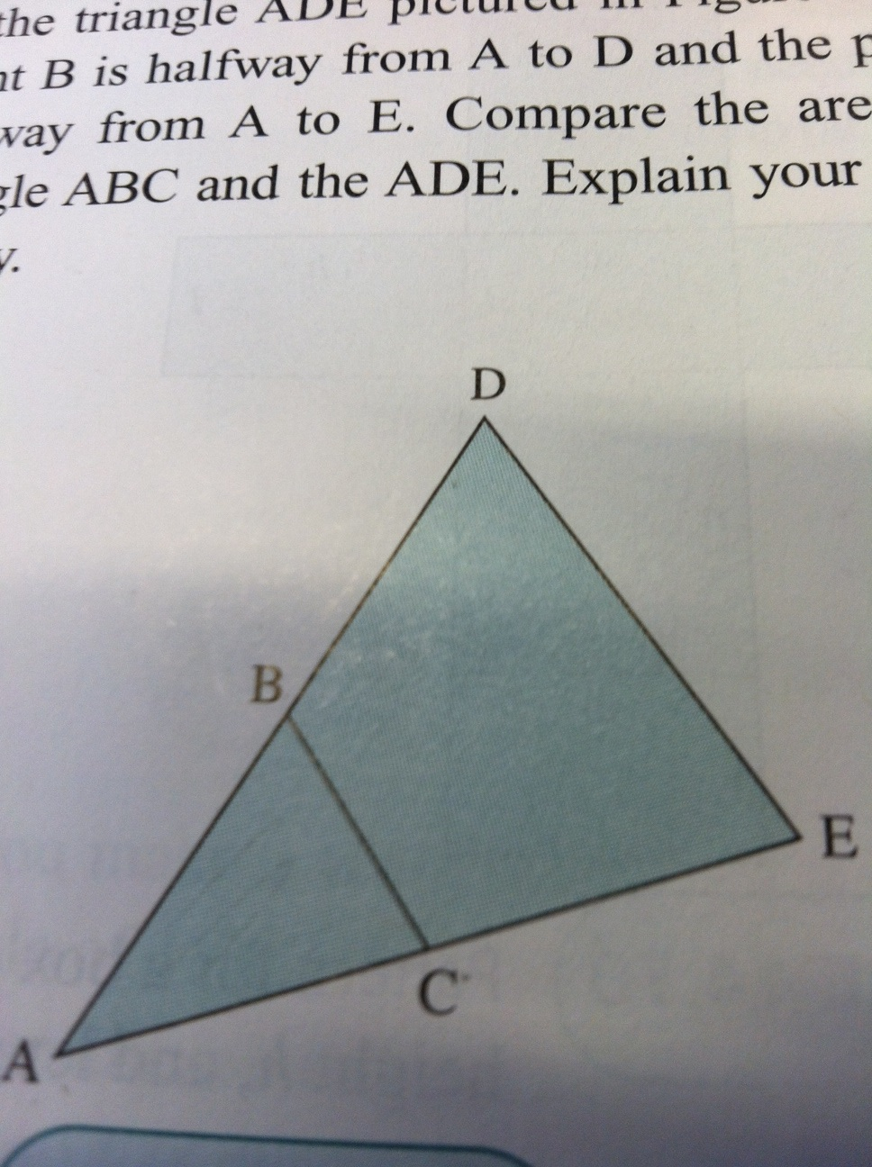 Solved the triangle ADE pictured in figure at B is halfway | Chegg.com