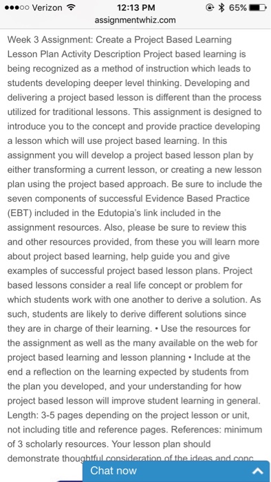Week 3 Assignment: Create a Project Based Learning | Chegg.com