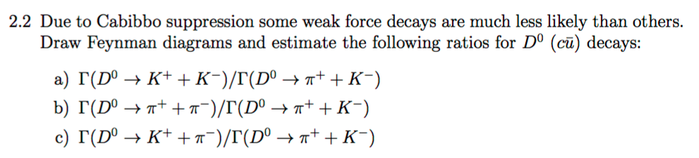 Solved Due to Cabibbo suppression some weak force decays are | Chegg.com