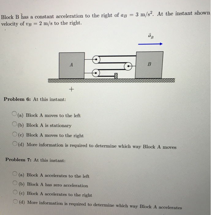 Solved hown Block B has a constant acceleration to the right | Chegg.com