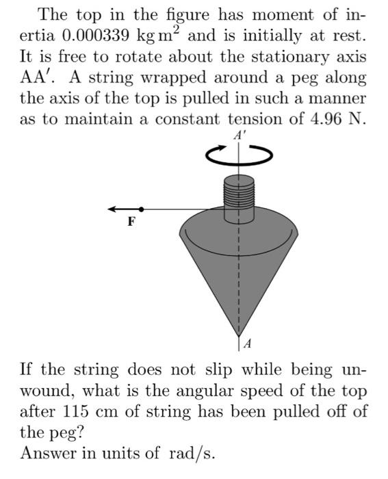 Solved The top in the figure has moment of inertia 0.000339 | Chegg.com