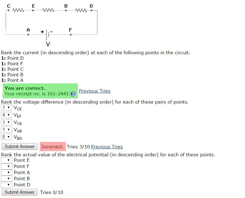 Solved Rank the current (in descending order) at each of the | Chegg.com