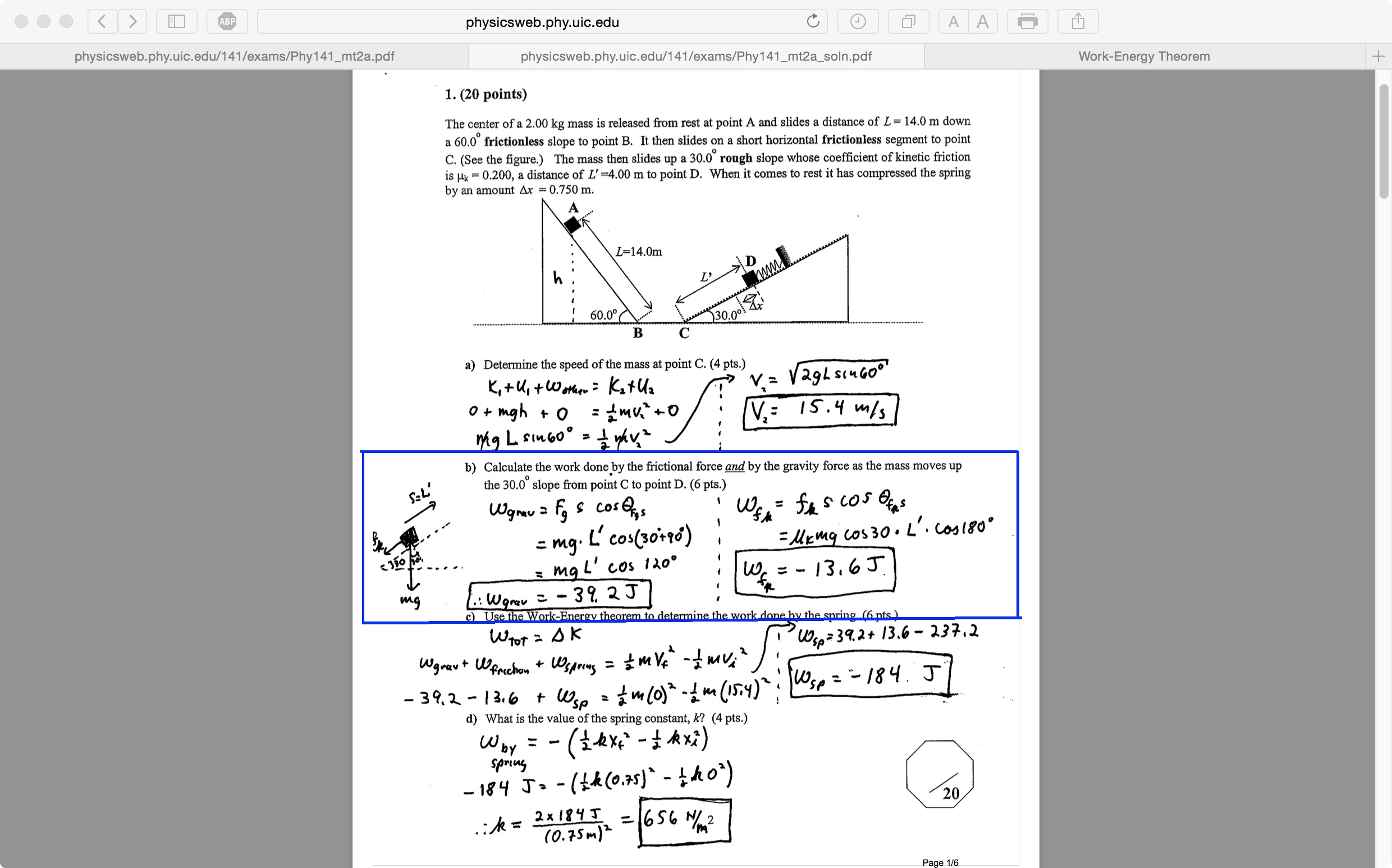 Solved For part B where we find the work done by gravity and | Chegg.com