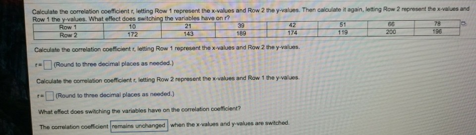 Solved Calculate the correlation coefficient r, letting Row | Chegg.com