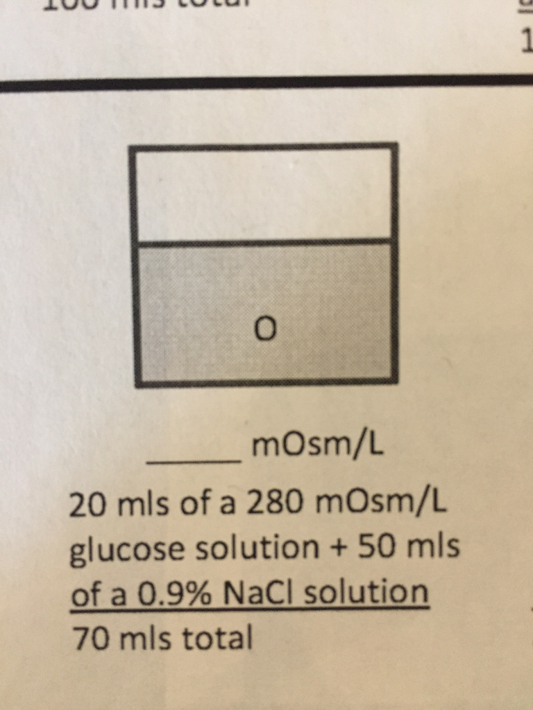 Solved mOsm/L 20 mls of a 280 mOsm/L glucose solution + 50 | Chegg.com