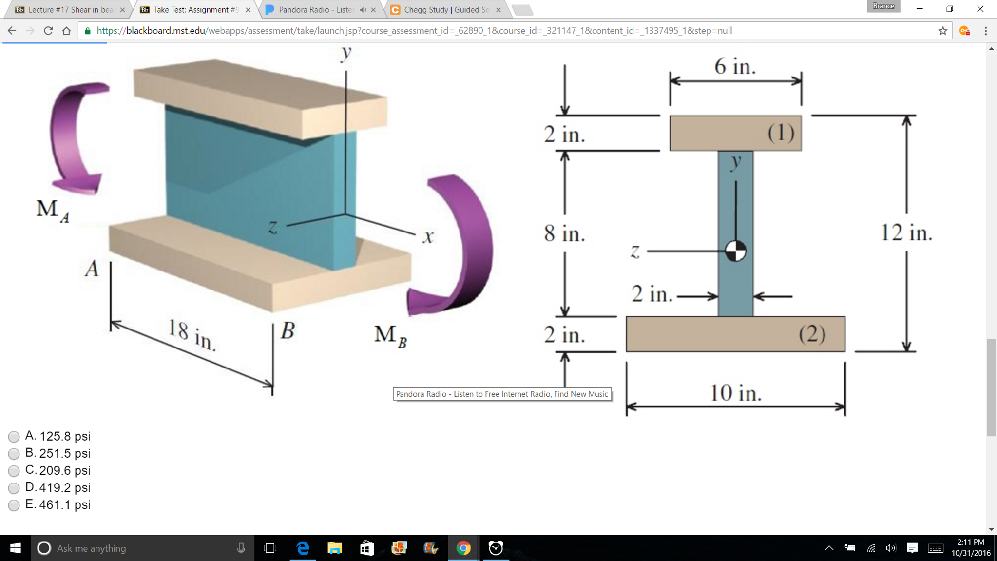 Solved The 18-in.-long beam segment shown in the figure is | Chegg.com